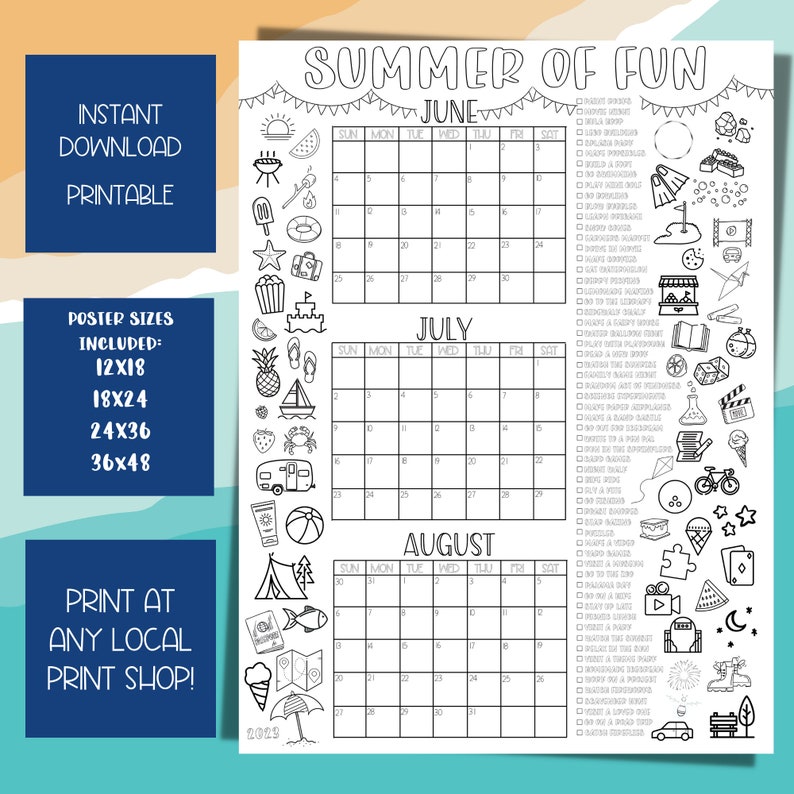 2025 Summer of Fun Bucket List Checklist Summer Activity Calendar ...