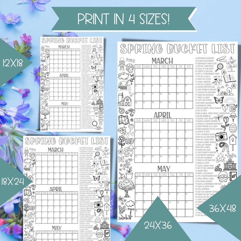 2024 Spring Bucket List of Activities Coloring Poster Kids Spring ...