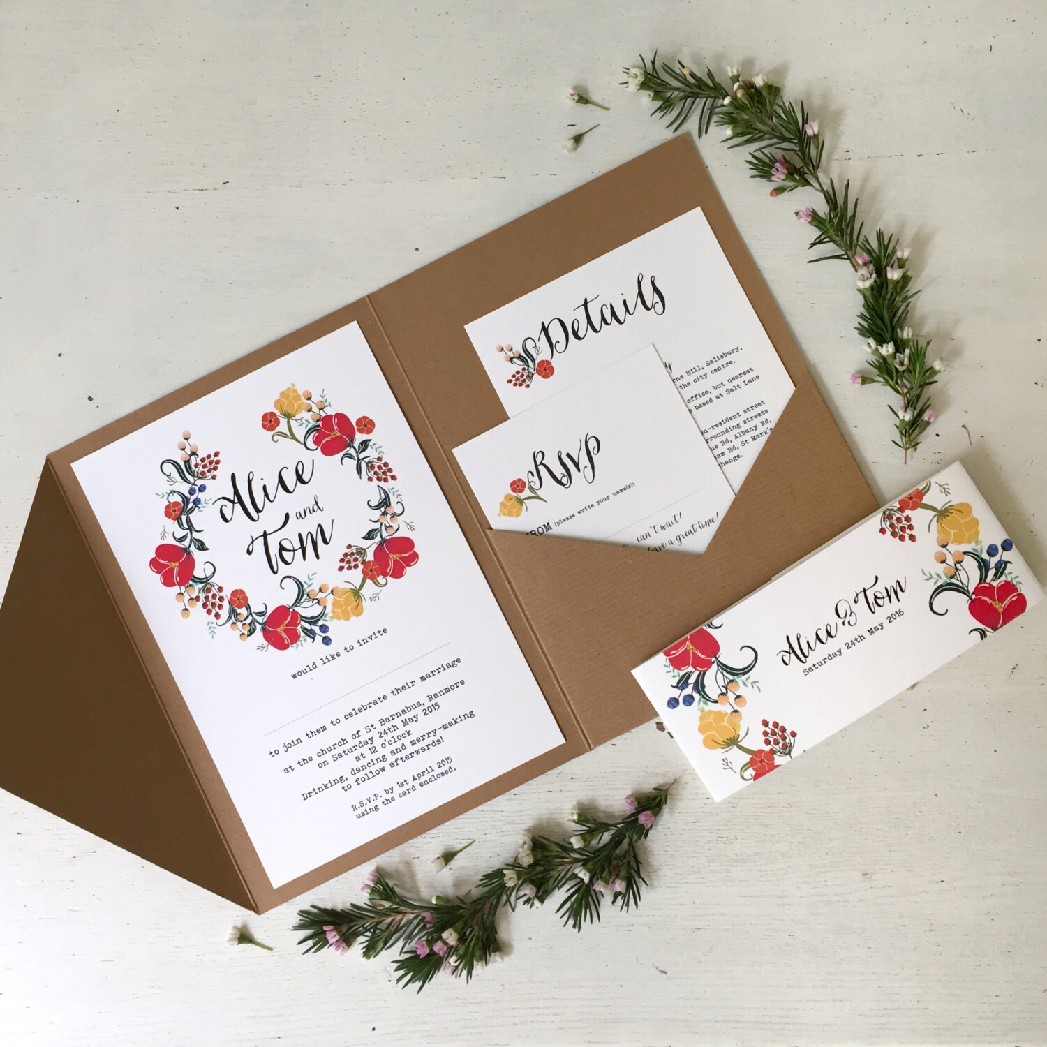 Pocketfold Wedding Invitation - Etsy UK