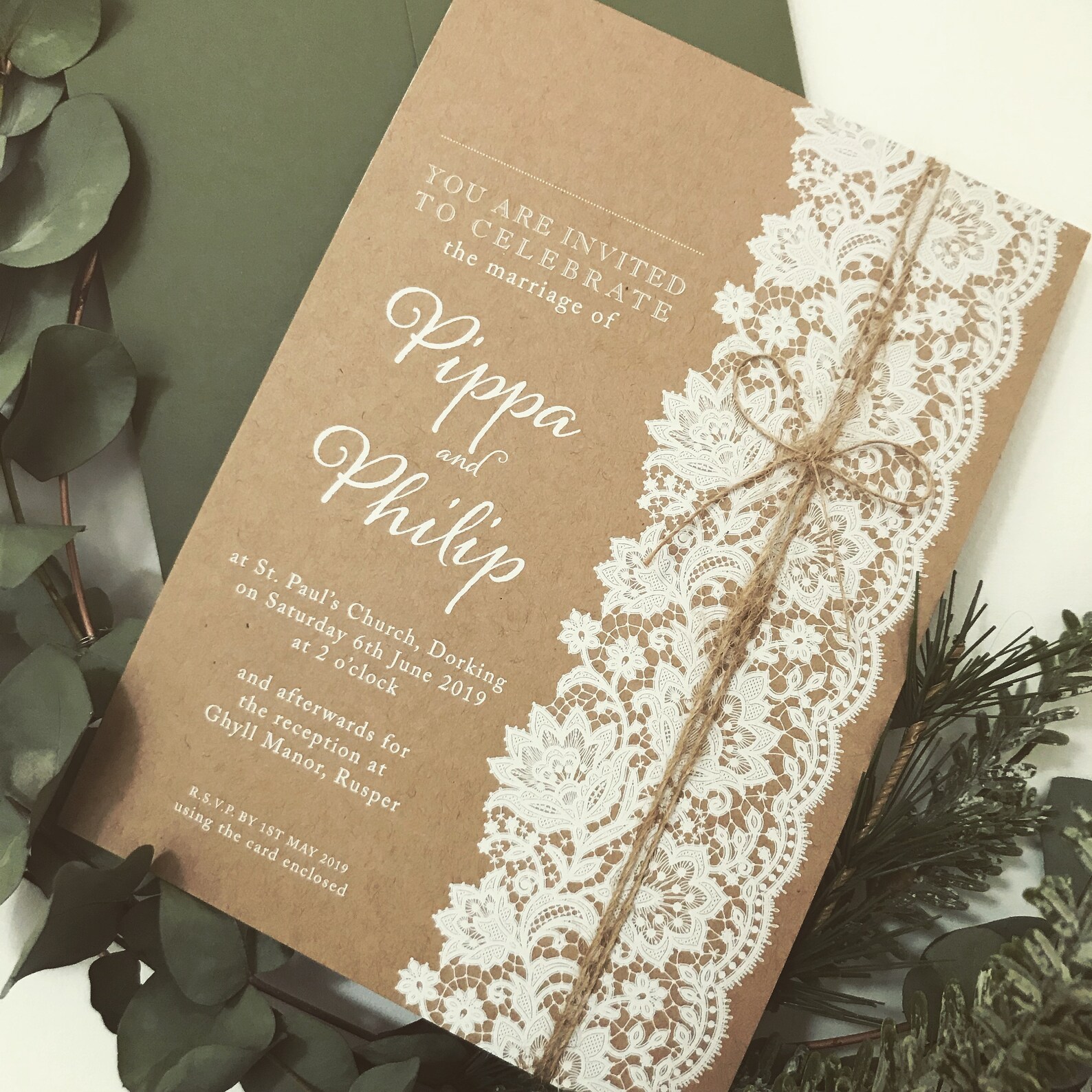 Vintage Lace Invitation in White Ink // Rustic Wedding Invitations ...