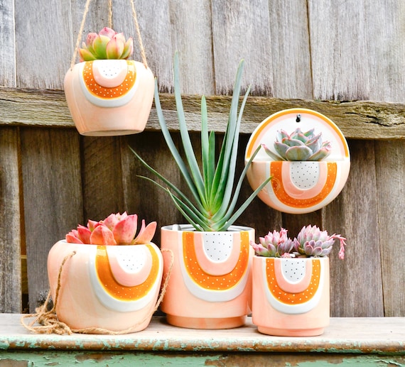 Ceramic Peach and Mustard Pot Planters | Etsy