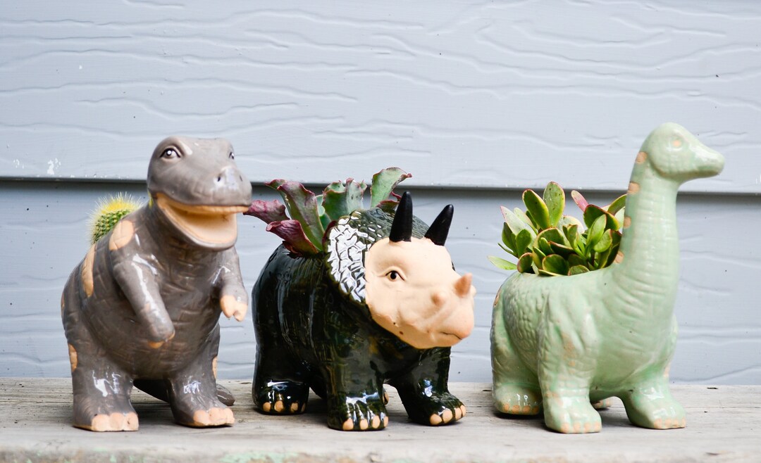 Quirky Glazed Ceramic Dinosaur Planters - Etsy