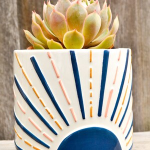 Modern Ceramic White and Navy Sunrise Planter Pot - Etsy
