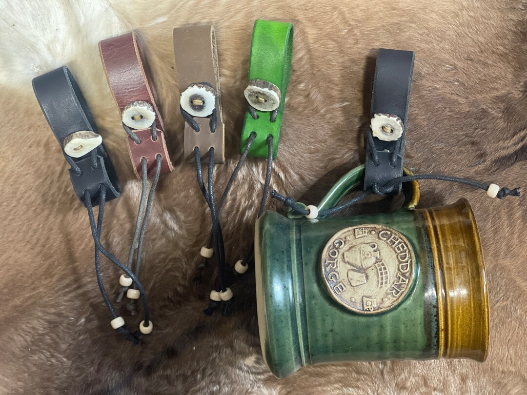 Leather and Antler Tankard Belt Loop Hanger, Biker, Outdoorsman, Larp ...