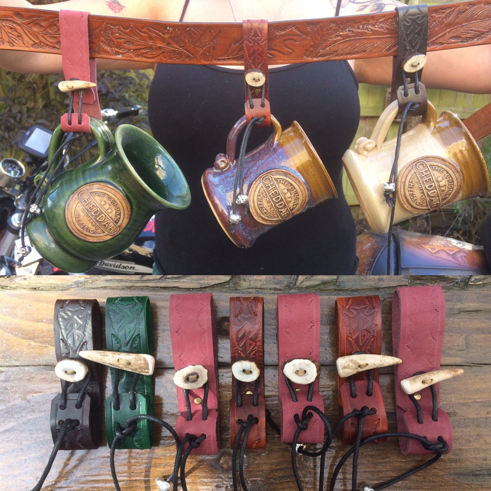 Leather and Antler Tankard Belt Loop Hanger Biker | Etsy