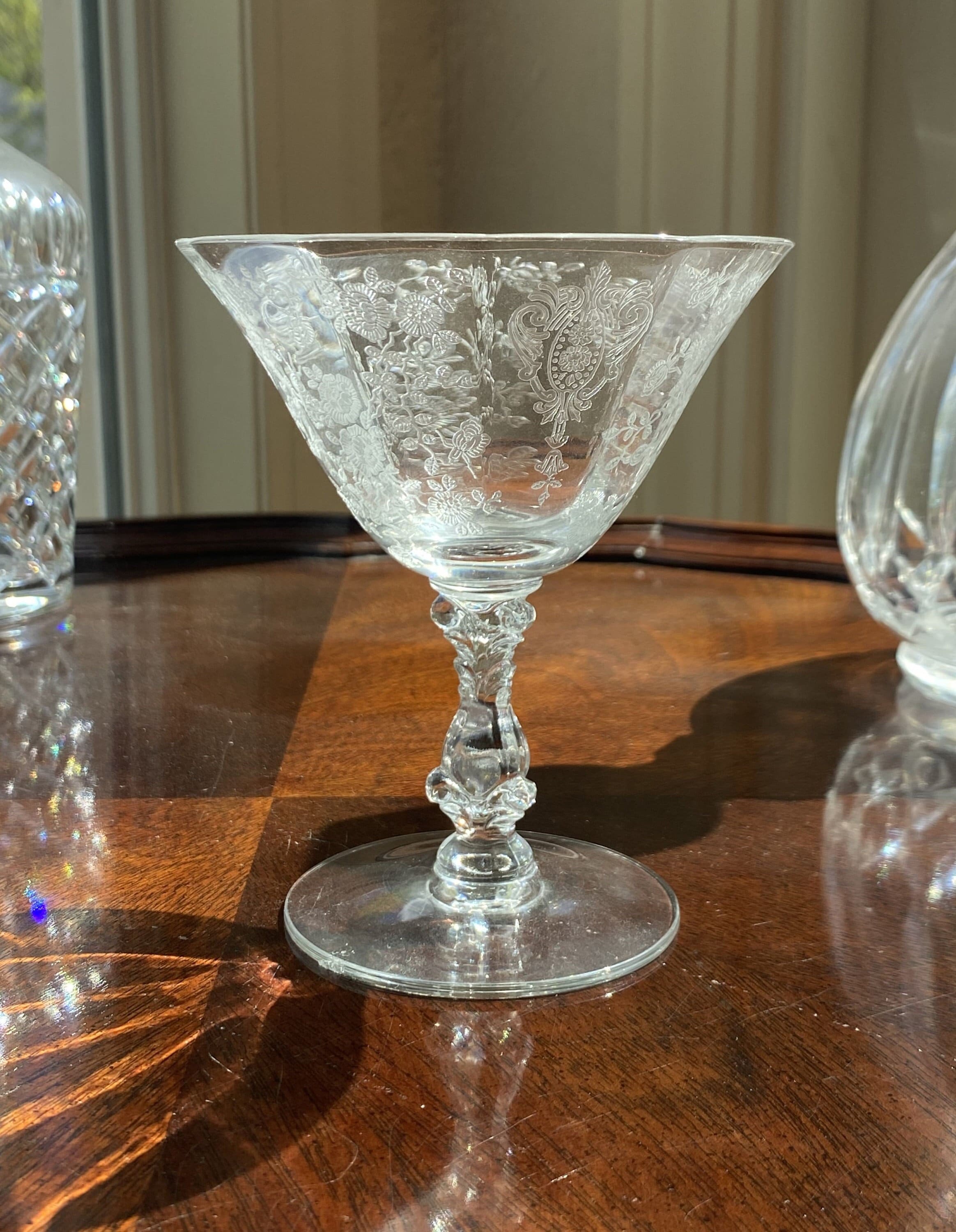 Rose Point Clear Sherbet Glass by Cambridge, Vintage Stemware, Floral ...