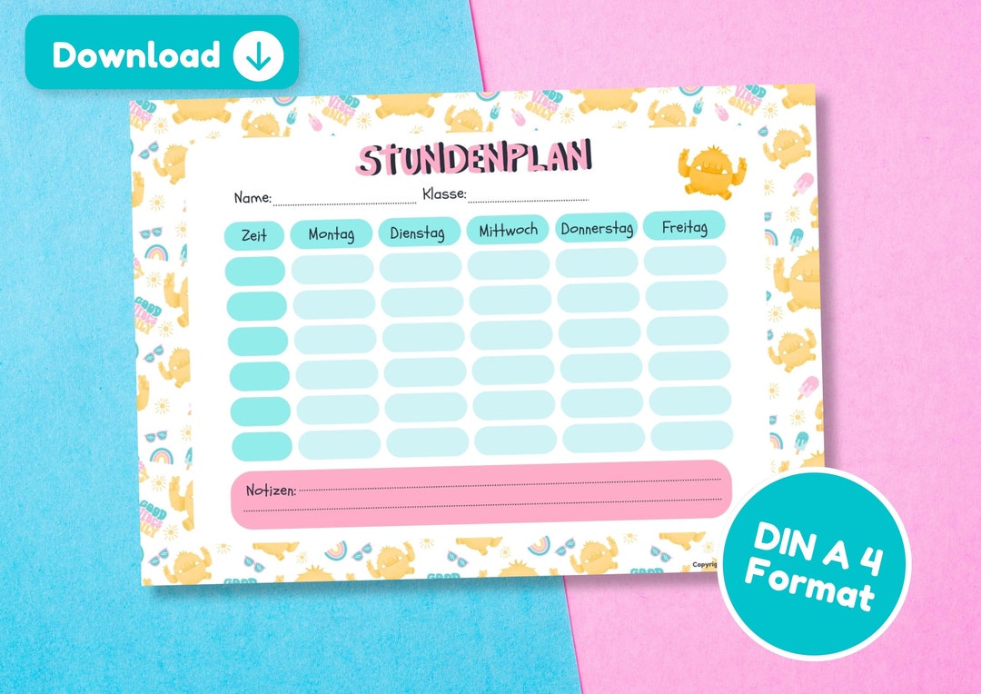 Siggi Timetable to Print Yourself, PDF File DIN A4, Immediate Download ...