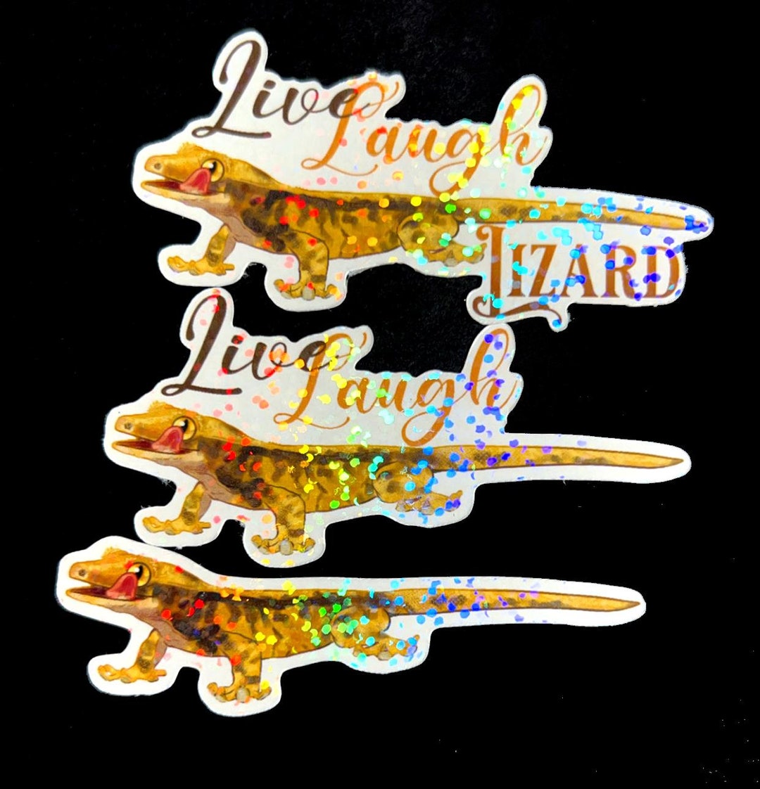 Live Laugh Lizard | Holographic Yellow Crested Gecko Sticker | Funny ...