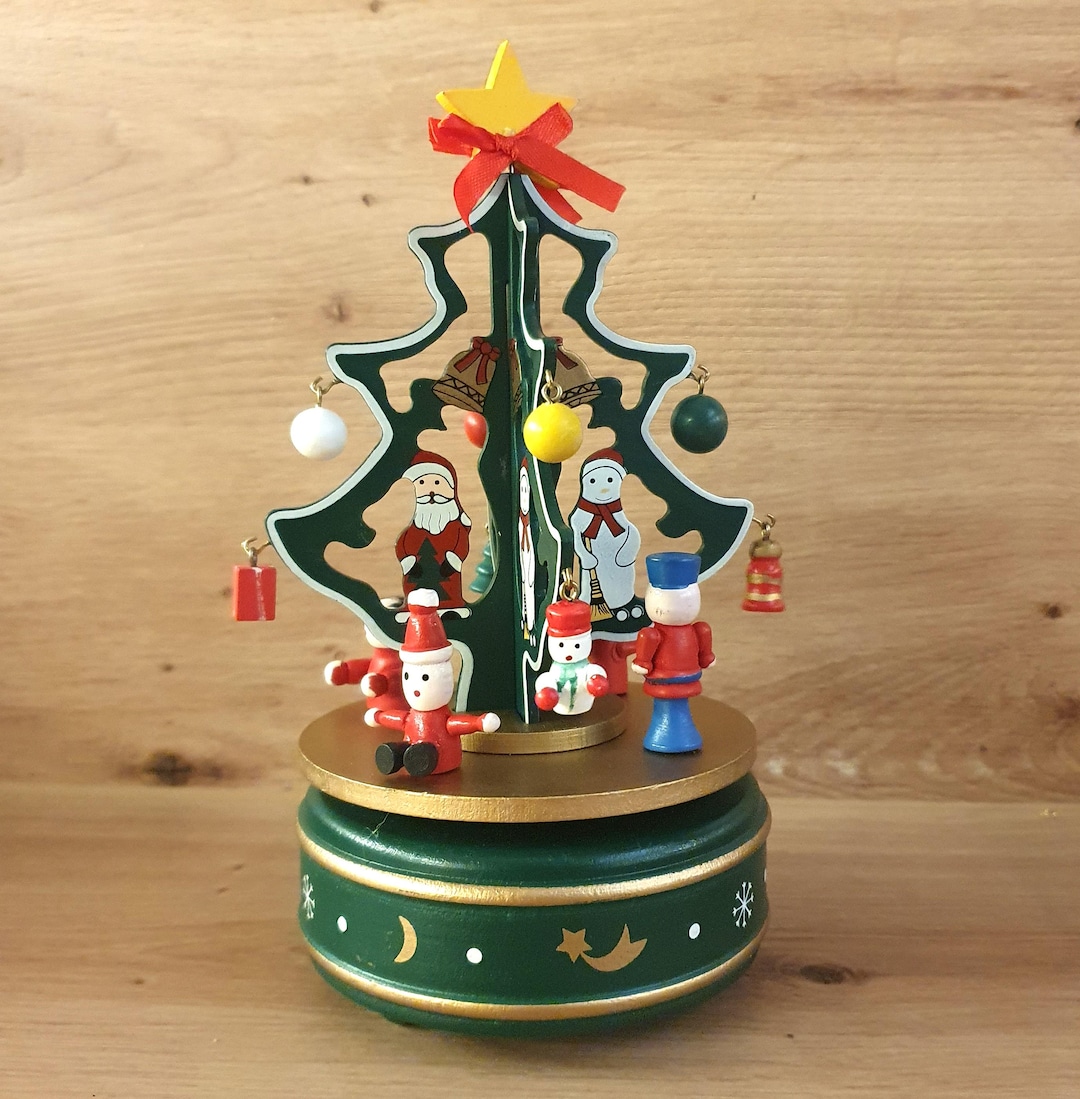 Vintage German Christmas Wooden Carousel, Wind up Music Box Plays ...