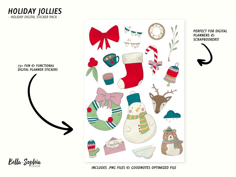 Holiday Jollies Digital Sticker 4-pack for Planners and Scrapbooking ...