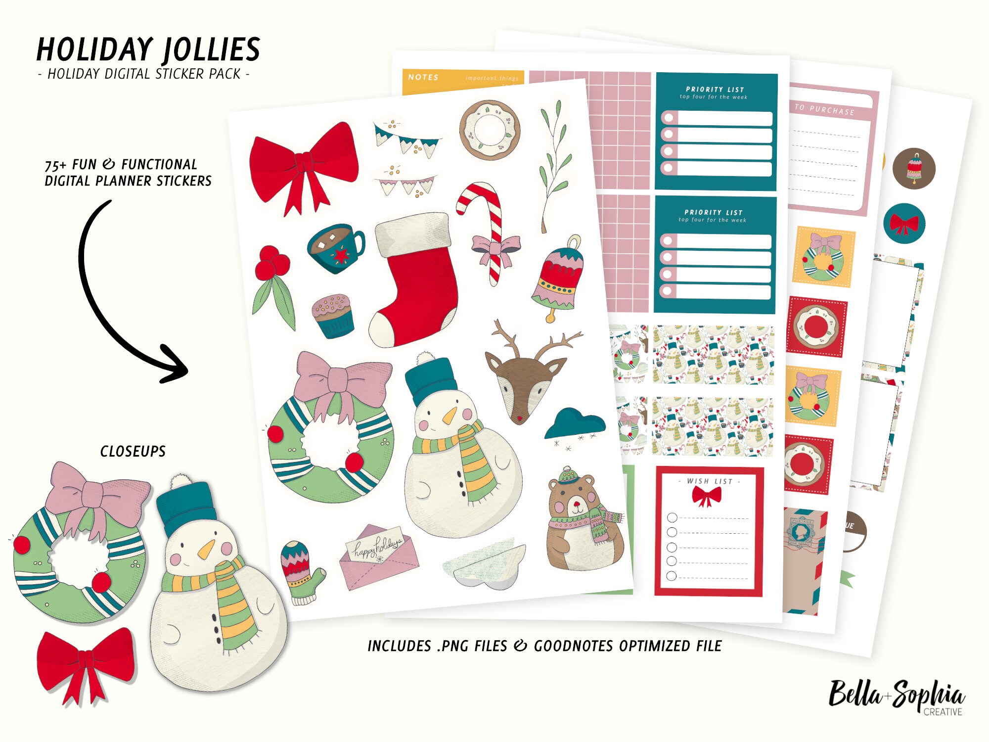 Holiday Jollies Digital Sticker 4-pack for Planners and Scrapbooking ...