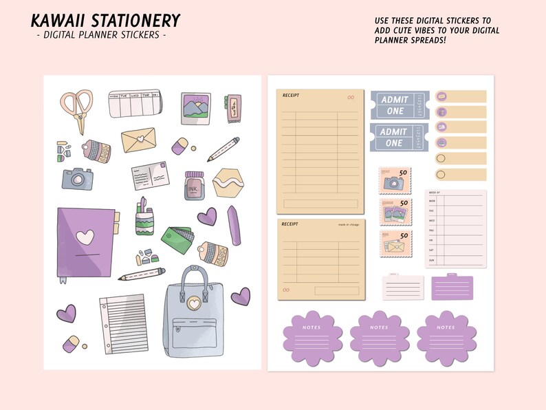 Kawaii Stationery Digital Planner Sticker Pack for iPad Planner ...