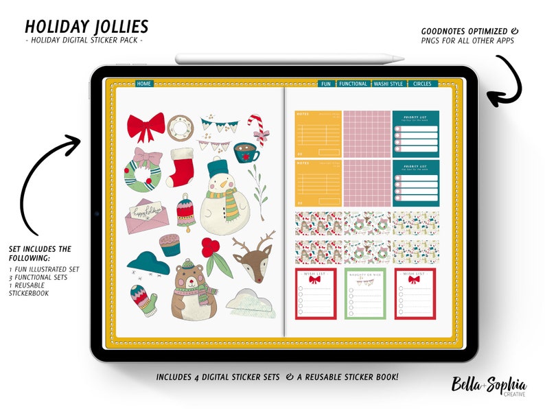 Holiday Jollies Digital Sticker 4-pack for Planners and Scrapbooking ...