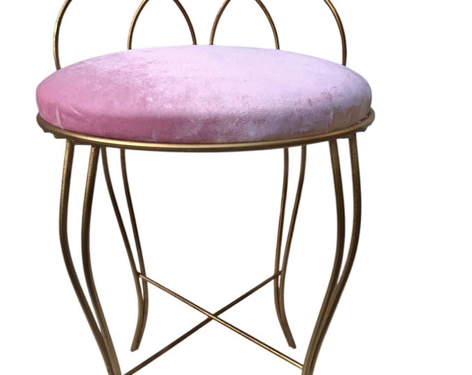 Vintage Pink Velvet & Gold Metal Vanity Chair | Hollywood Regency ...