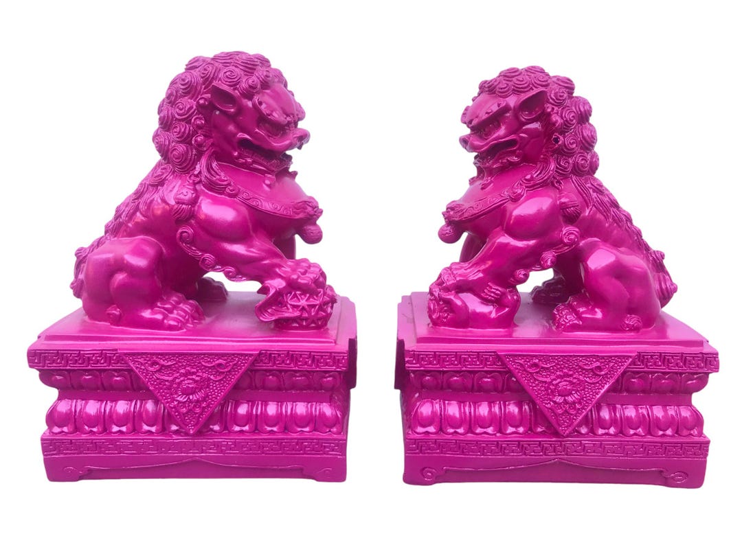 Large Vintage Hot Pink Foo Dogs Male & Female Set Large Shishi Lion ...