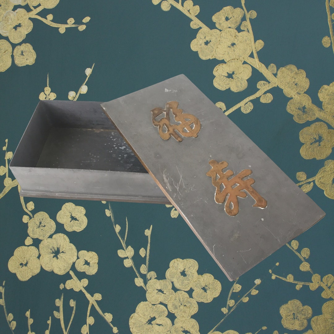 Vintage Pewter & Brass Lidded Box | Chinese Characters Symbols | Made ...