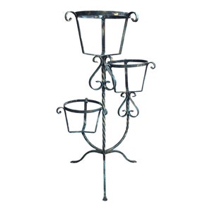 Vintage 3-pot Wrought Iron Plant Stand | Turquoise Gold Verdigris ...