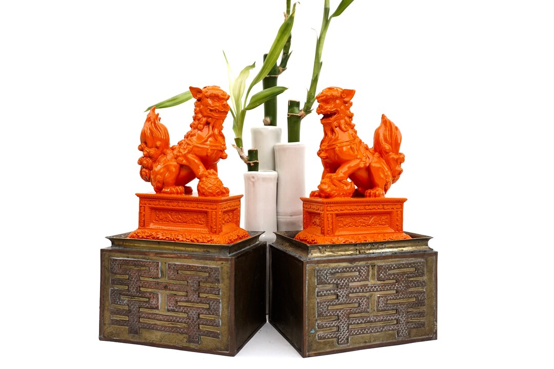 Pair of Hermés Orange Foo Dogs Shishi Guardian Lion Figurines Male ...