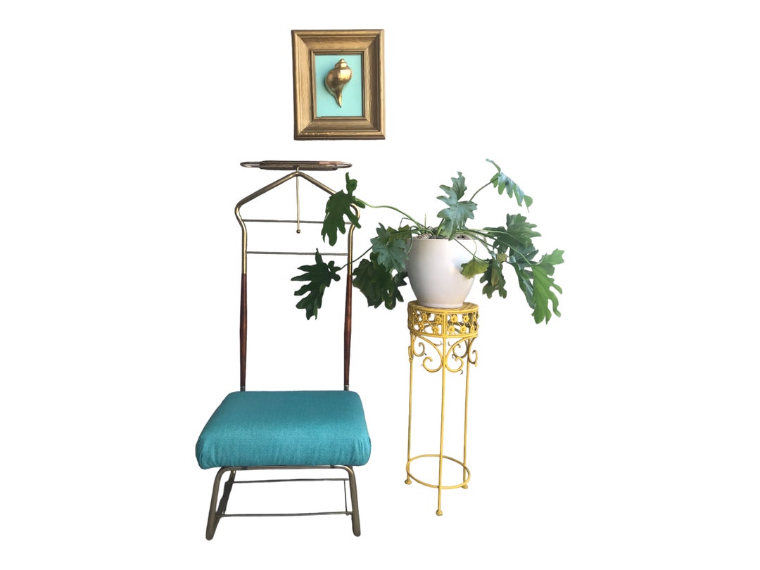 Mid-century Modern Valet / Wardrobe Chair Vintage Walnut Wood & Gold ...