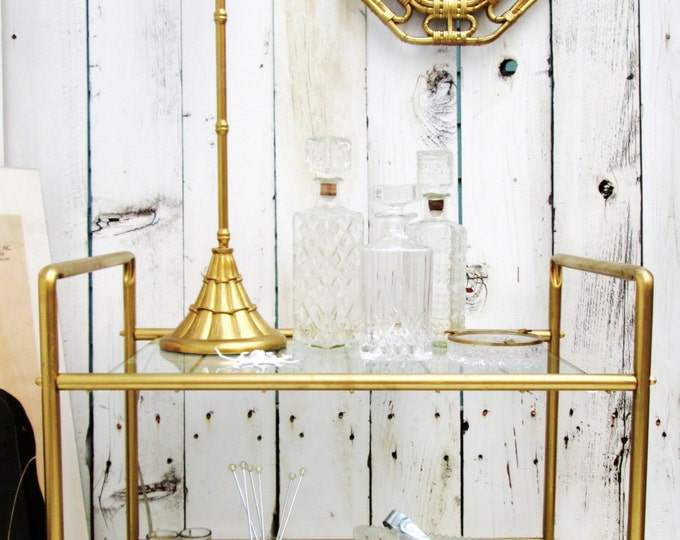 Mad Men BAR CART Vintage Mid Century Modern Gold Metal & Glass Two ...