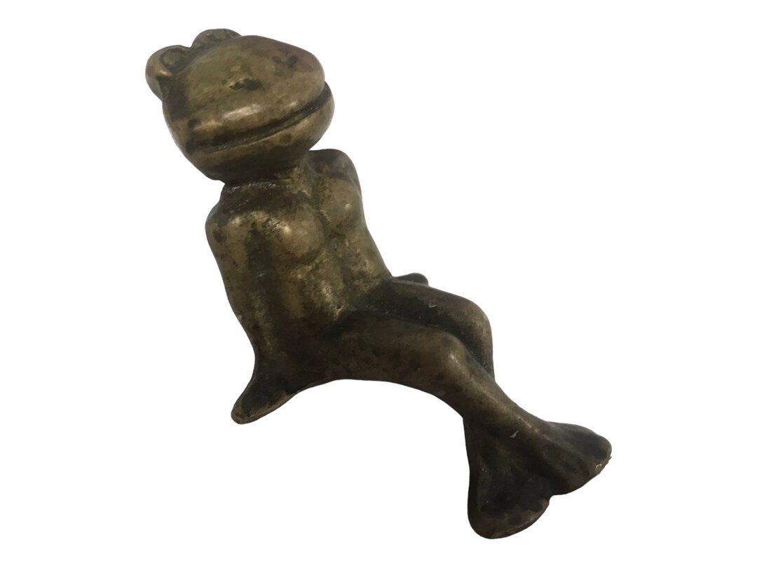 Vintage Solid Brass Seated Frog Figurine | Ledge Display Animal Garden ...