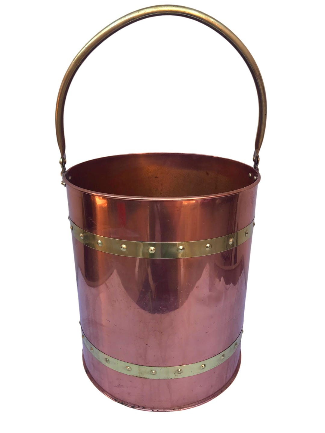Large Antique Copper & Brass Riveted Bucket | Coal Bucket | Log Holder ...