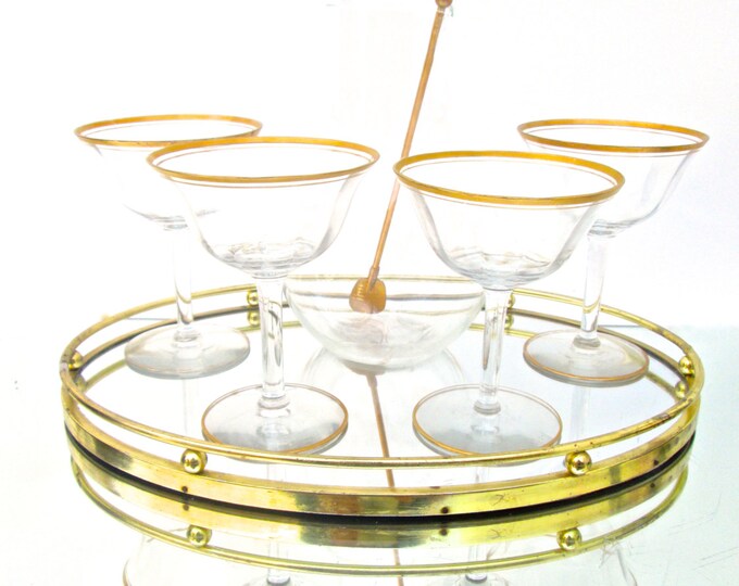 Vintage Gold Rim Champagne Coupe Glasses Tiffin Crystal Saturn Pattern Set Of Four Etsy