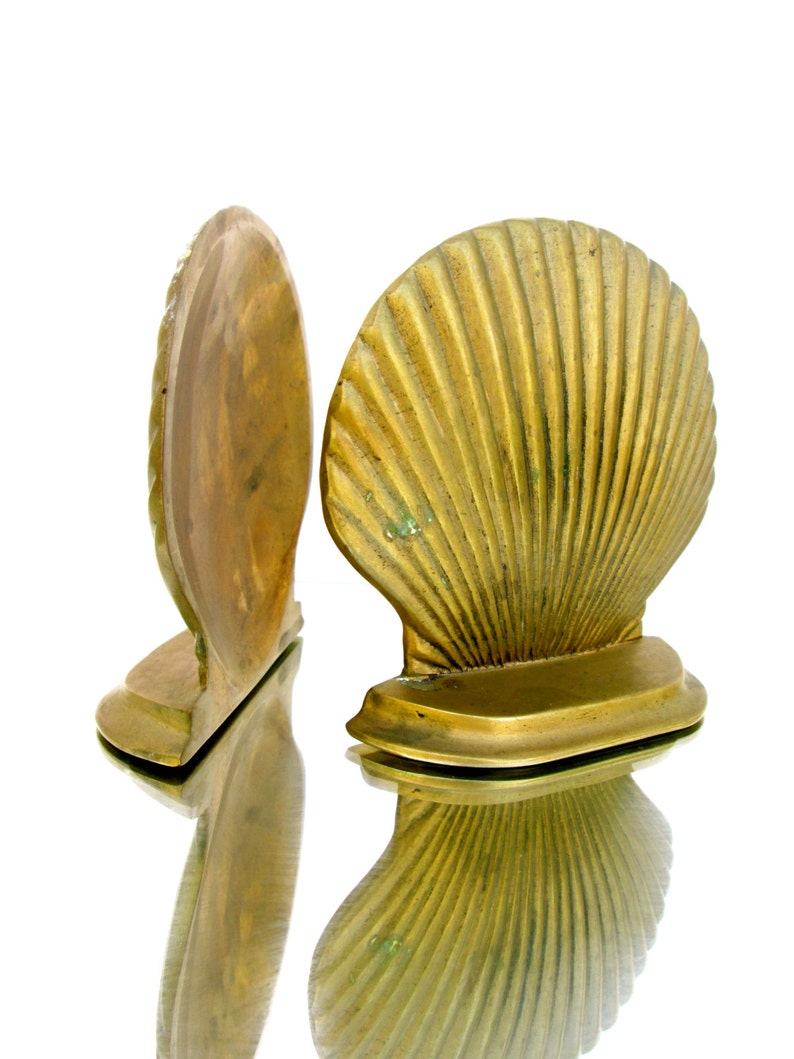 Brass Sea Shell Bookends Vintage Tropical Chic / Nautical / | Etsy