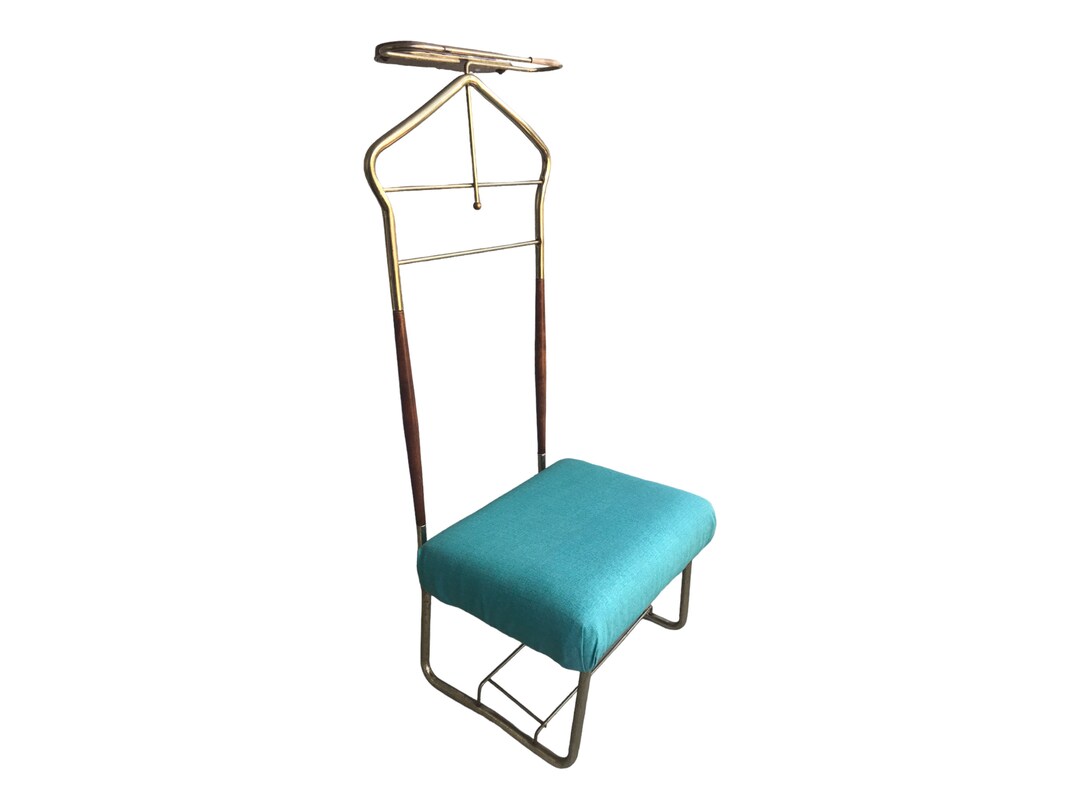 Mid-century Modern Valet / Wardrobe Chair Vintage Walnut Wood & Gold ...