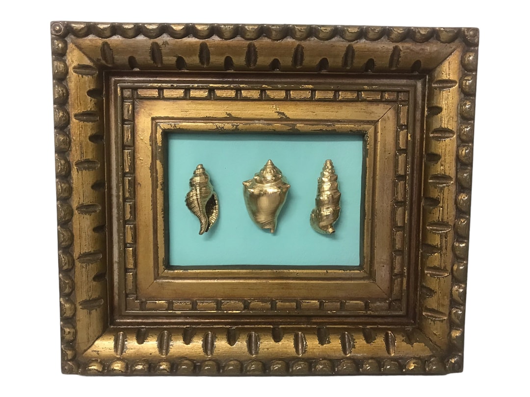 Vintage Gold Ornate Framed Genuine Gold Dipped Seashells Boho Chic ...