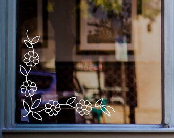 Floral Window Decal Corner Window Sticker Shop Home Window - Etsy