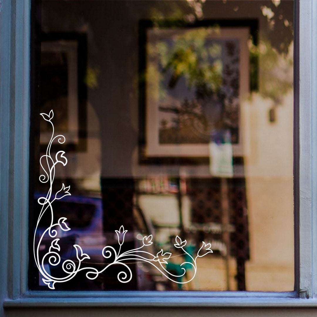 Floral Window Decal Corner Window Sticker Shop Home Window Stickers ...