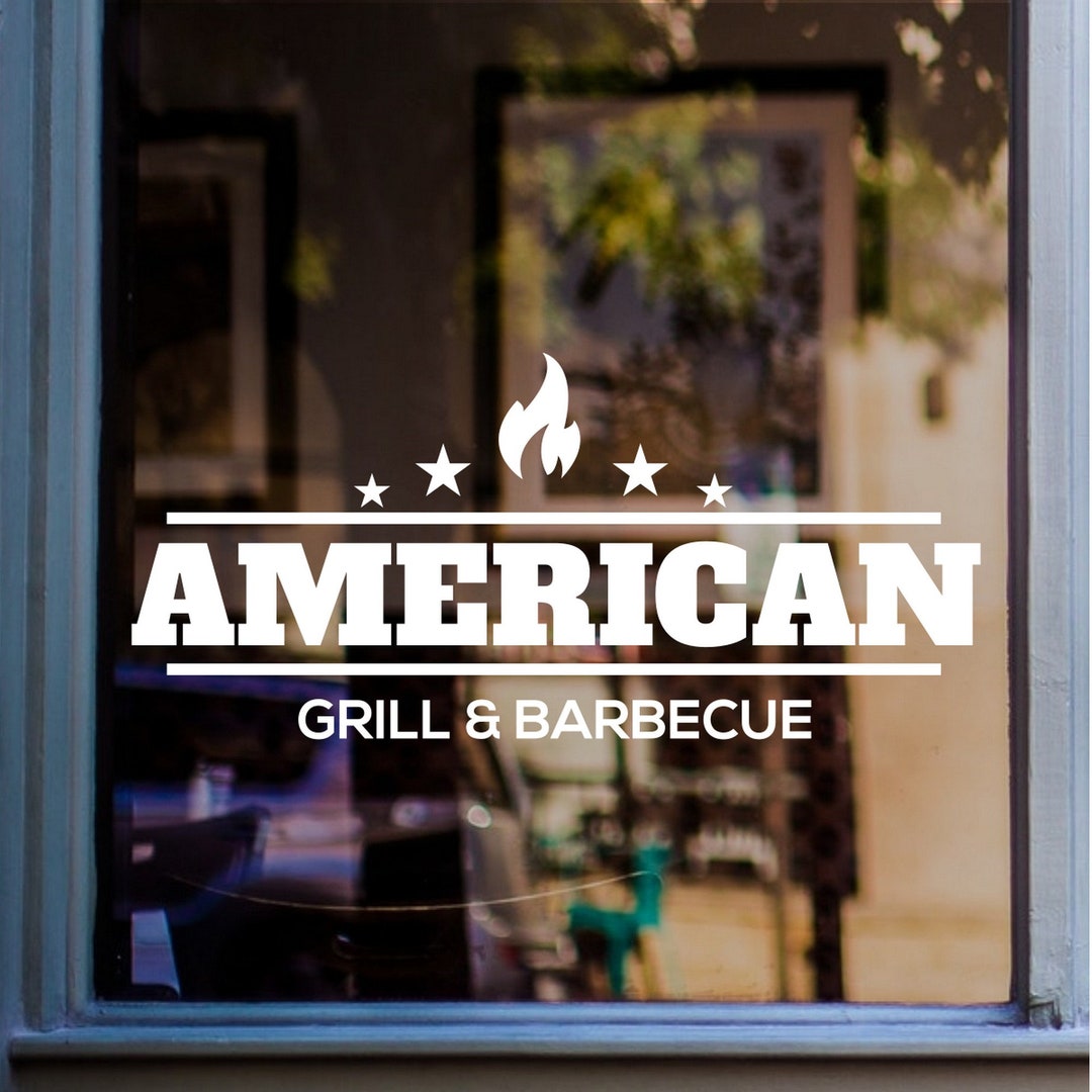 American Grill and Barbecue Window Sticker Burger Van Food Truck ...