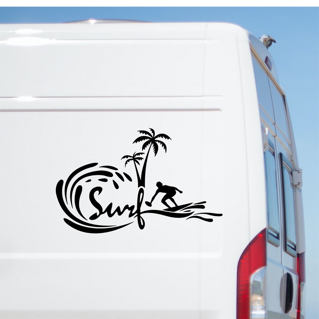 Surf Sticker, Large Caravan Motorhome Stickers, Surfing Waves Palm Tree ...