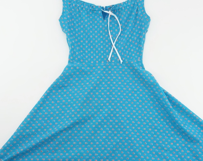 80s Calico Floral Dress Sleevless Blue Small Flower Print Cotton Fit ...
