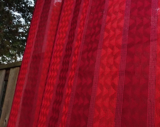 Vintage 70s Sheer Open Weave Curtains 1970s Red Pink Striped Net Fabric ...