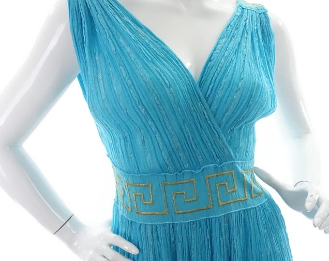 Vintage Grecian Dress Sheer Blue Cotton Gauze Sundress Deep V Greek ...