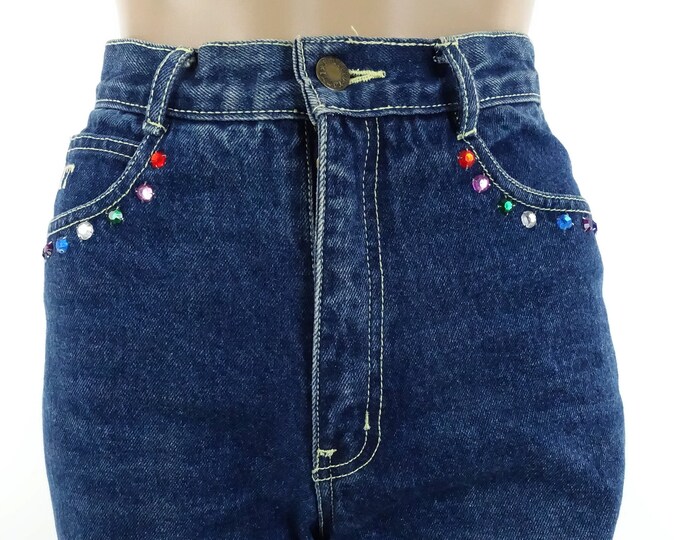 70s 80s Filippo Totti Jeans Vintage Cropped Blue Jeans With Rhinestones ...