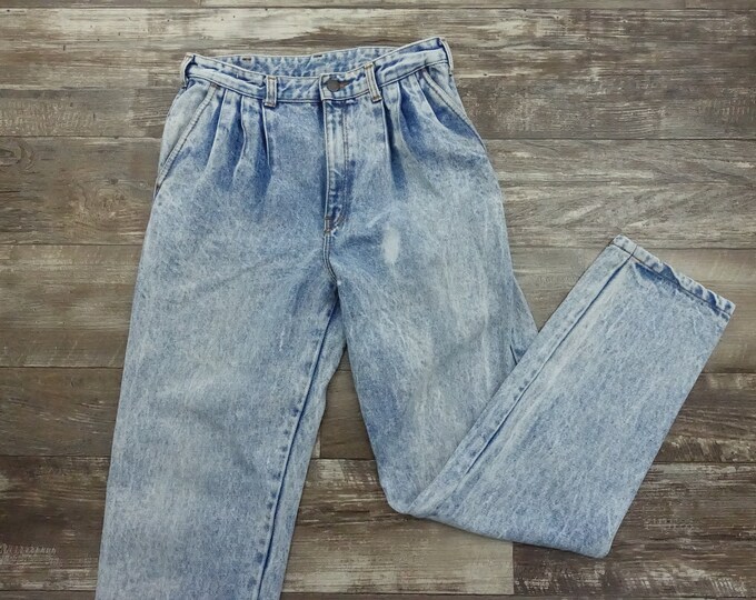 Vintage Acid Wash Jeans 1980s 90s Pleated Front Stonewashed Denim Pants ...