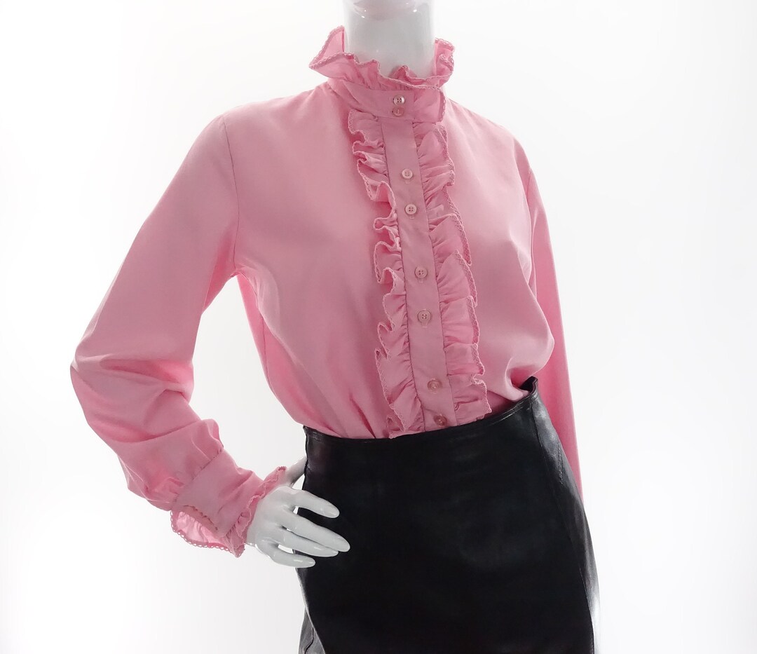 Vintage Bobbie Brooks Shirt Pink High Neck Ruffle Blouse 1970s 80s - Etsy