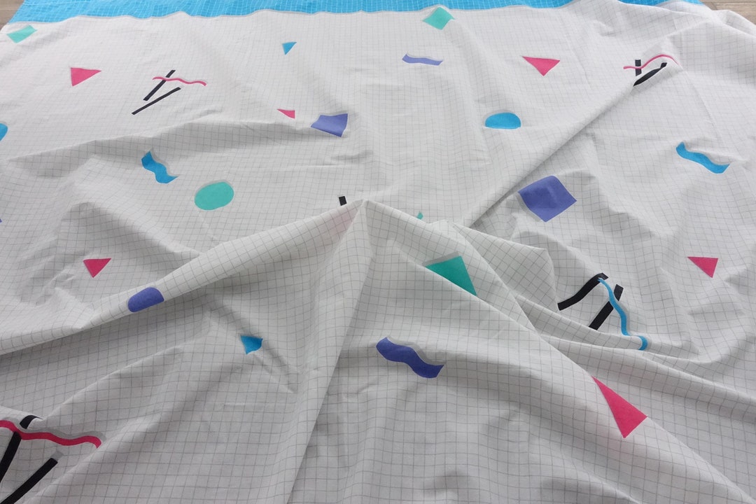 1980s Memphis Design Bed Sheet Geometric Grid Print Cannon Twin Flat ...