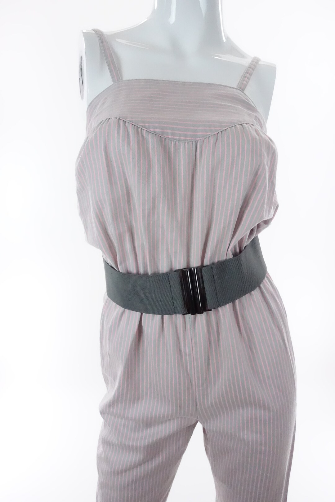 80s Jumpsuit Striped Vintage Romper One Piece Sleeveless Pinstripe ...
