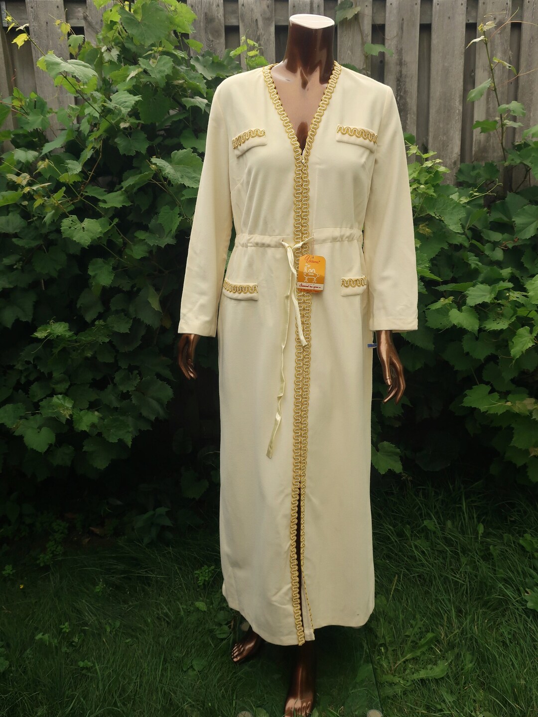 1960s 70s Robe Diamond Tea Dressing Gown Zip Front Housecoat Gold ...