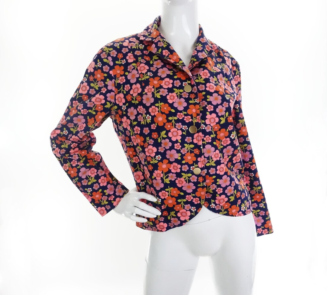 1960s 70s Flower Power Jacket Fritzi of California Cotton Button up ...