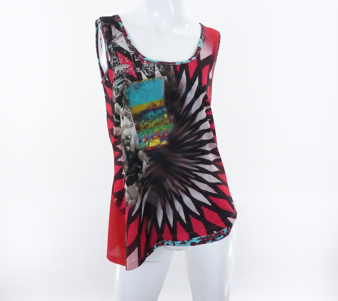 Vintage Save the Queen Top Mixed Print Sleeveless Shirt Colorful Mesh ...