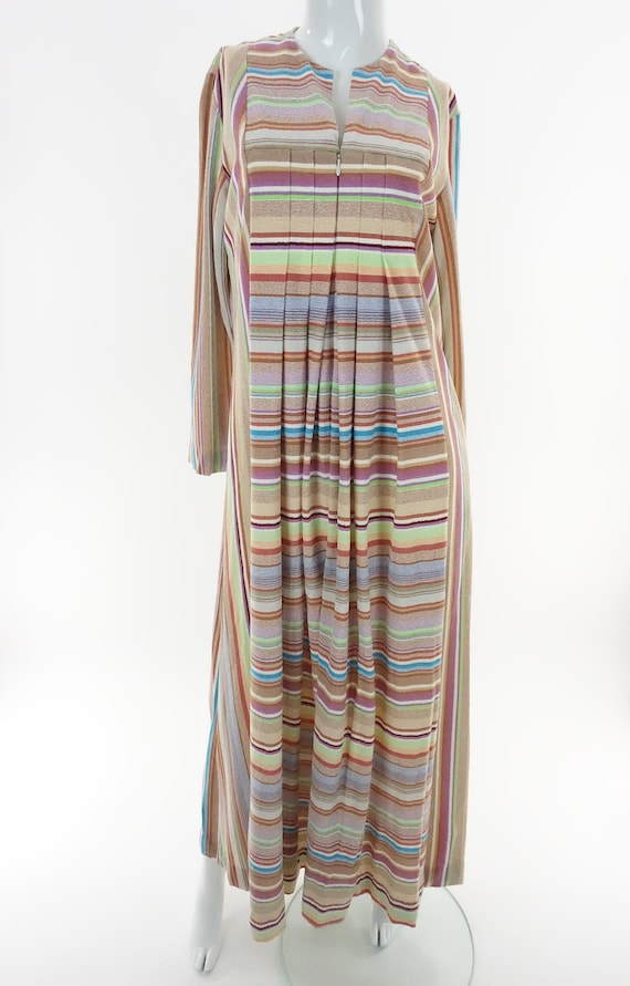 Vintage 70s Striped Terry Cloth House Dress 1970s St … - Gem