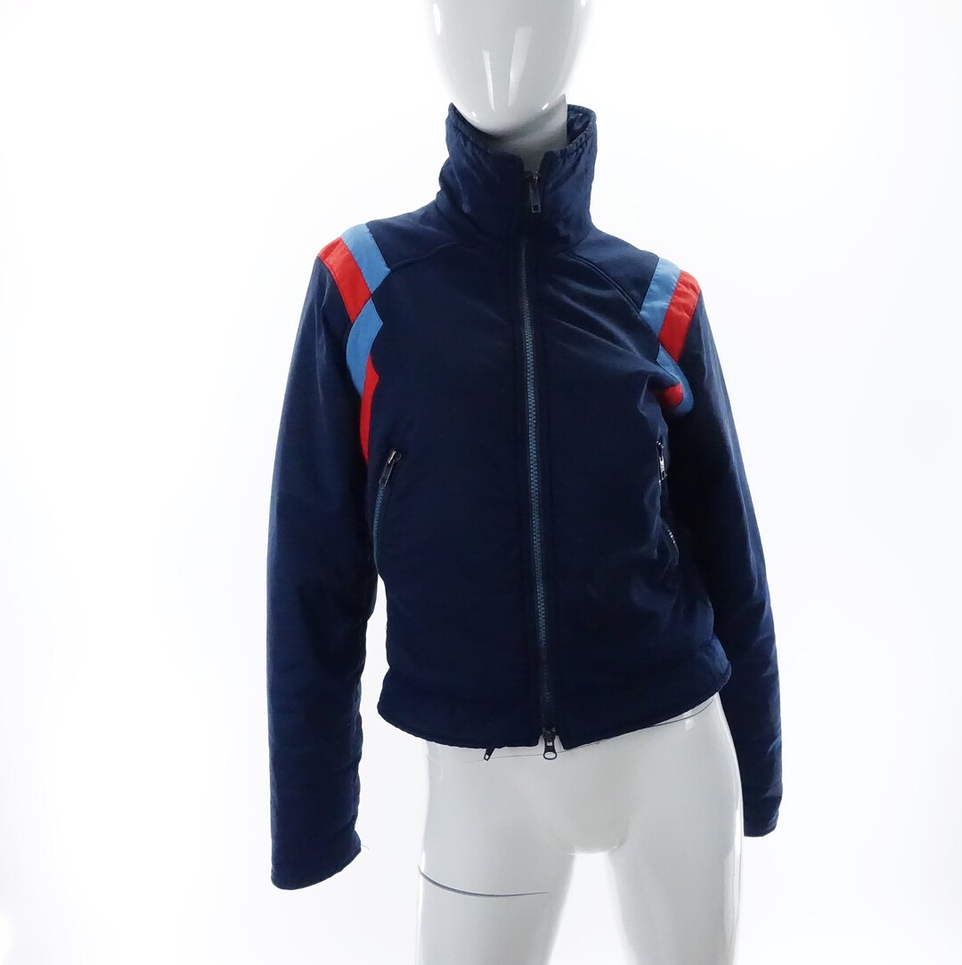 Vintage 70s 80s Ski Jacket Topher Blue and Red Stripe Winter Coat Women ...