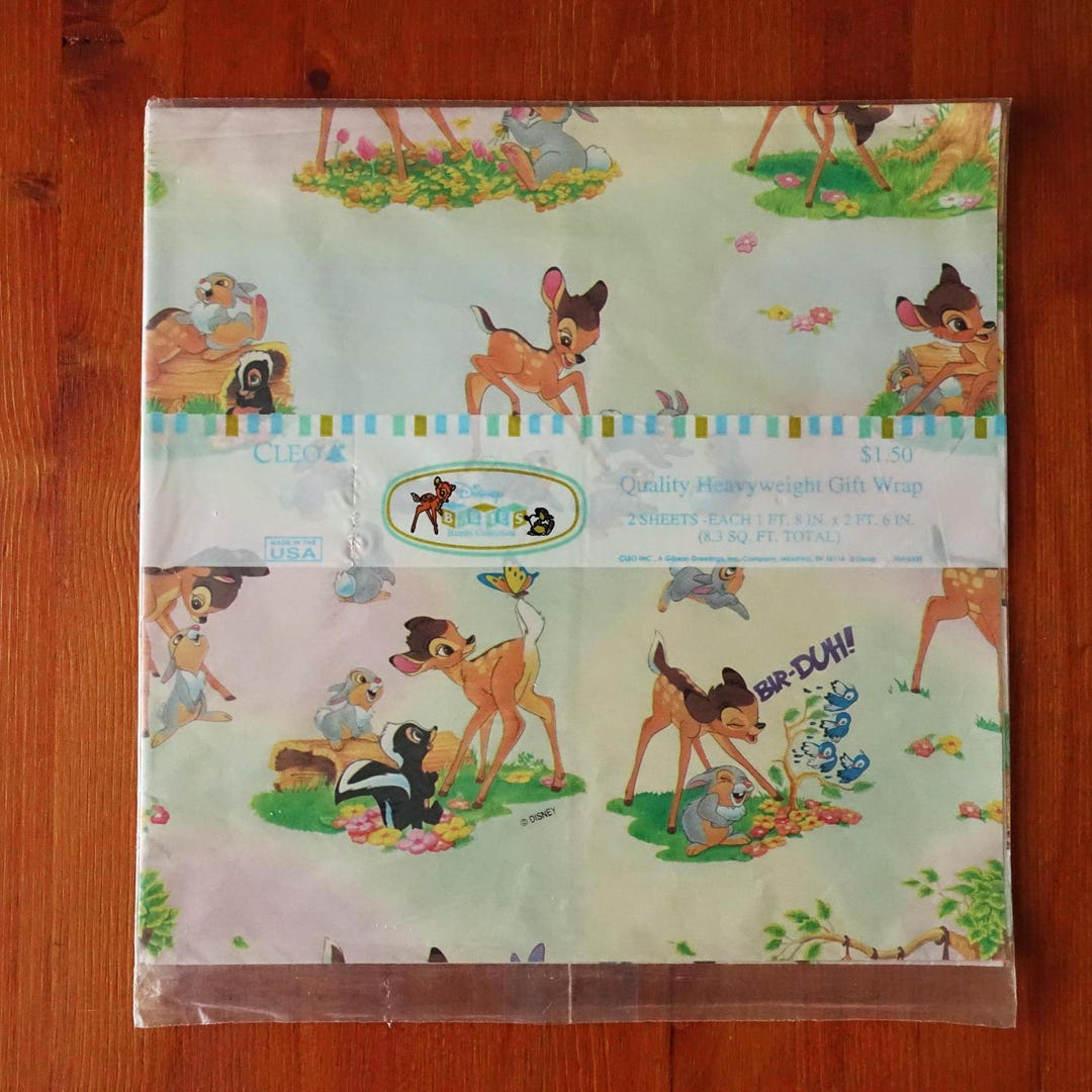 Vintage 80s Bambi Wrapping Paper 1 Package 2 Sheets New Old Stock 1980s ...