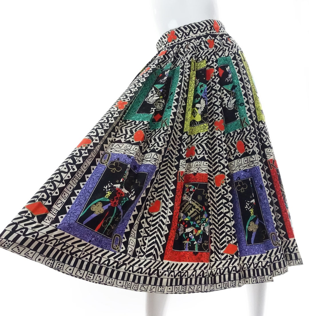 80s Louis Feraud Skirt With Playing Card Dice Print Colorful Polyester ...