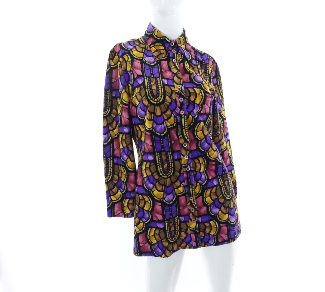 Vintage 60s 70s Stained Glass Print Shirt Pant-man Psychedelic Terry ...